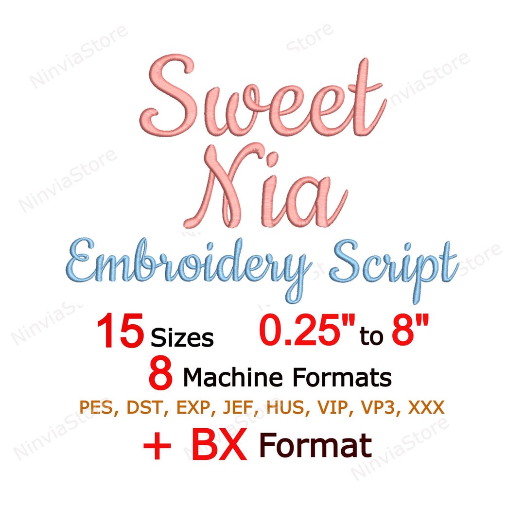 Sweet Nia Embroidery Script, Cursive Font Pe, PES BX Alphabet Machine ...