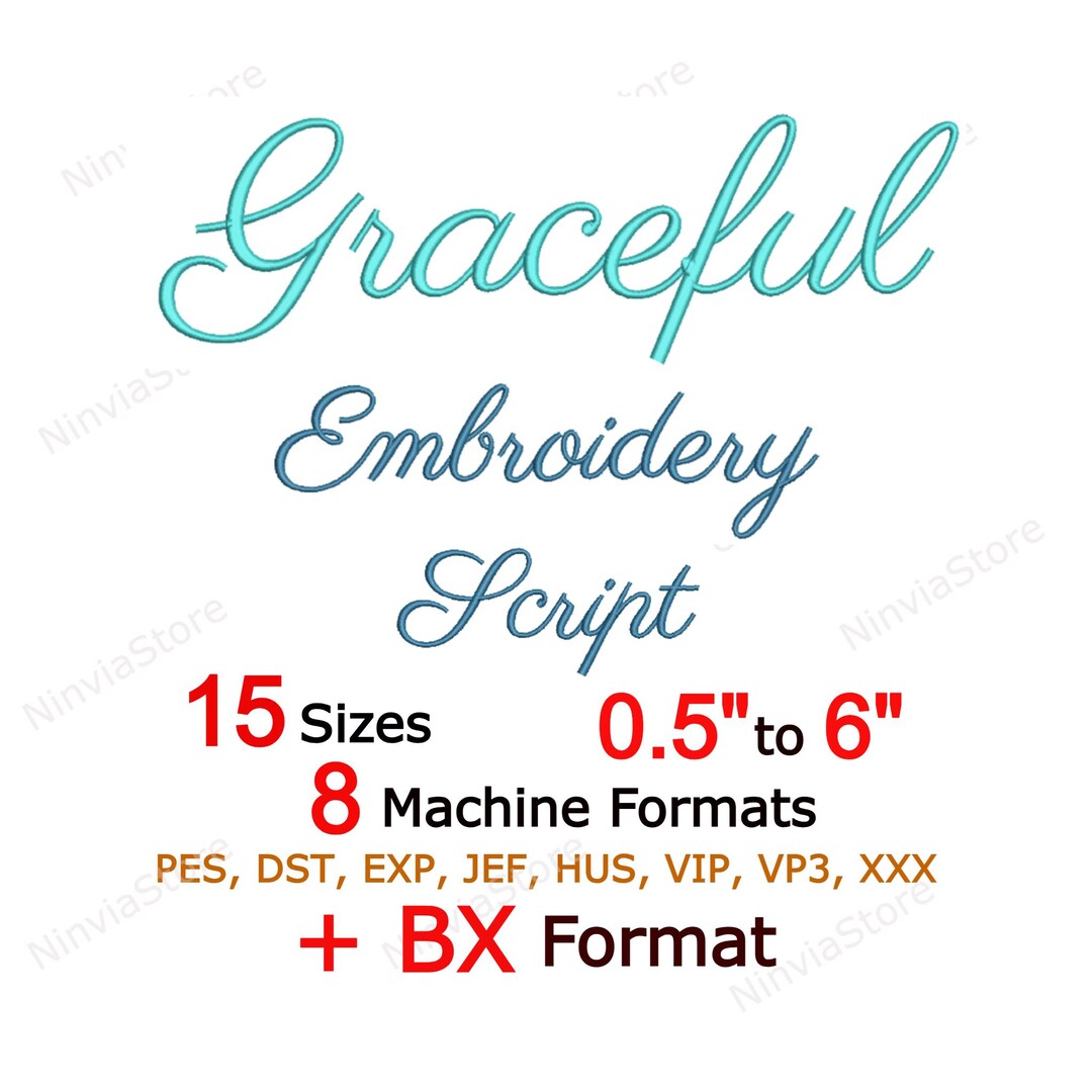 Graceful Script Embroidery Font - Cursive Monogram BX PES + 7 Formats ...