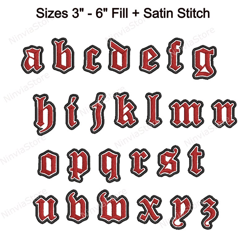 2 Color Old English Embroidery Font, Alphabet PES Font for Embroidery ...