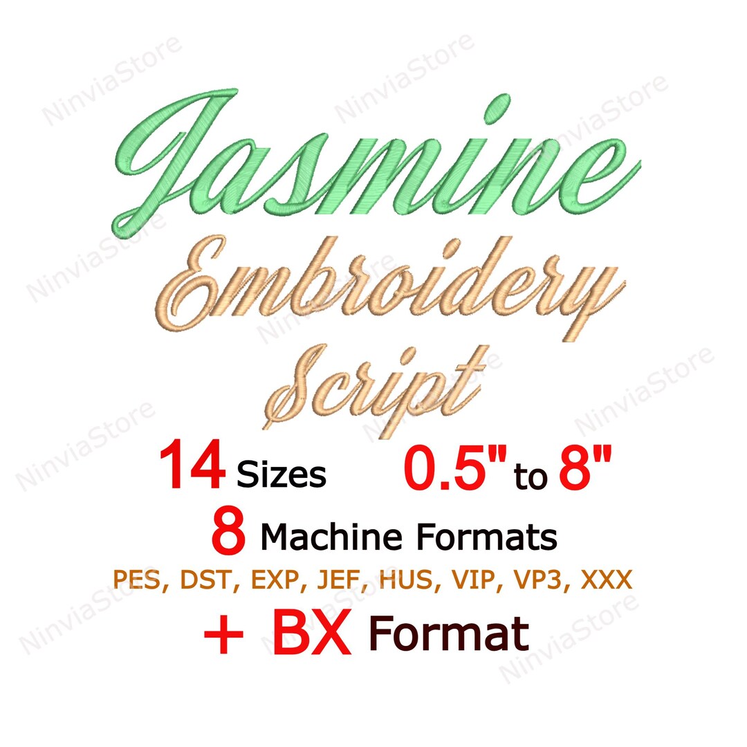Jasmine Cursive Embroidery Font, BX PES Script Letters, Calligraphy ...