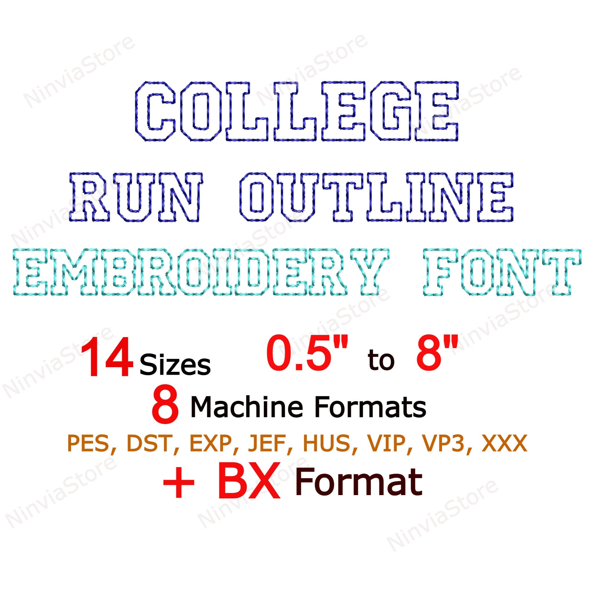 College Run Outline Embroidery Font BX Font Alphabet Machine - Etsy