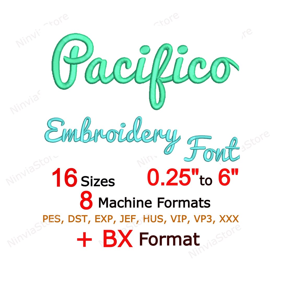 Pacifico Embroidery Font, BX PES Script Caligraphy Handwritten Letters ...