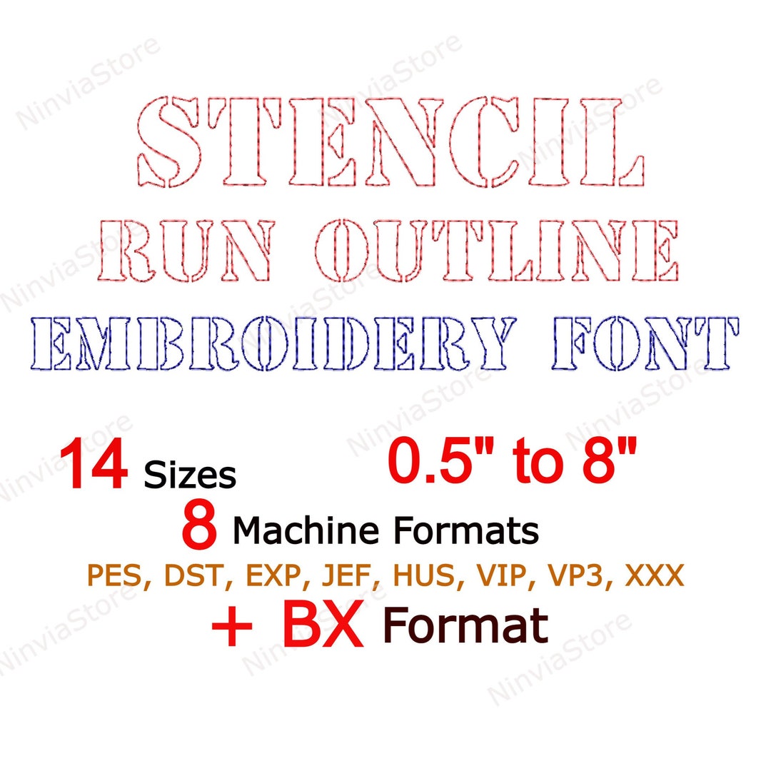Stencil Run Outline Embroidery Font, Run Stitch Pe Font for Embroidery ...