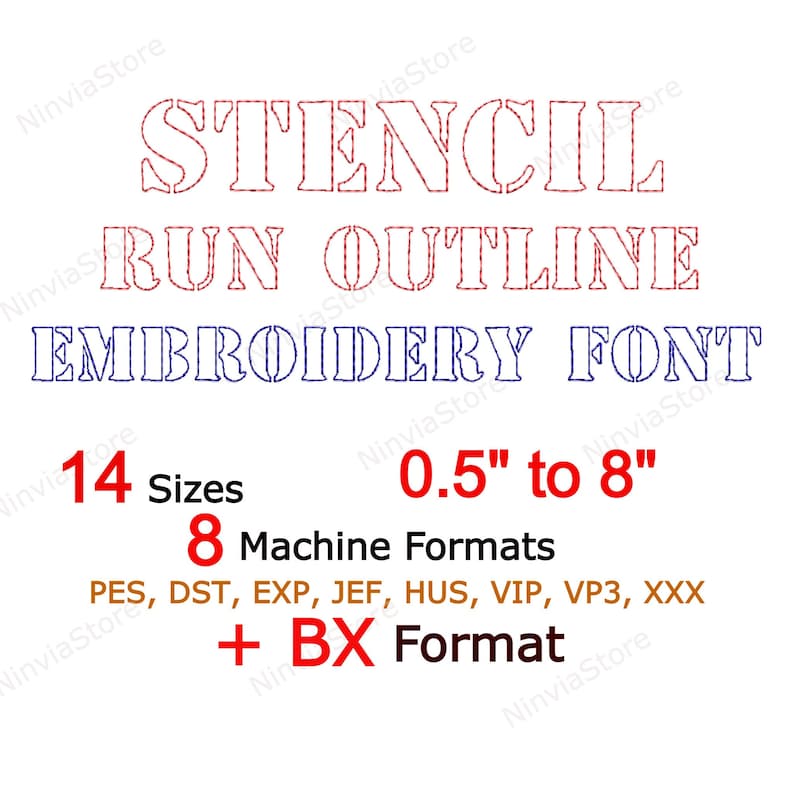 Stencil Run Outline Embroidery Font Run Stitch Pe Font for - Etsy