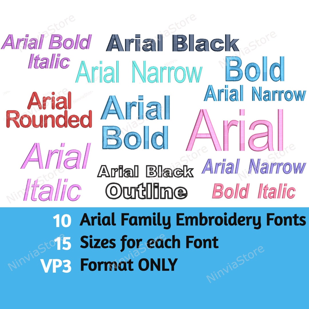10 VP3 Arial Embroidery Fonts Bundle, Arial VP3 Font for Embroidery ...