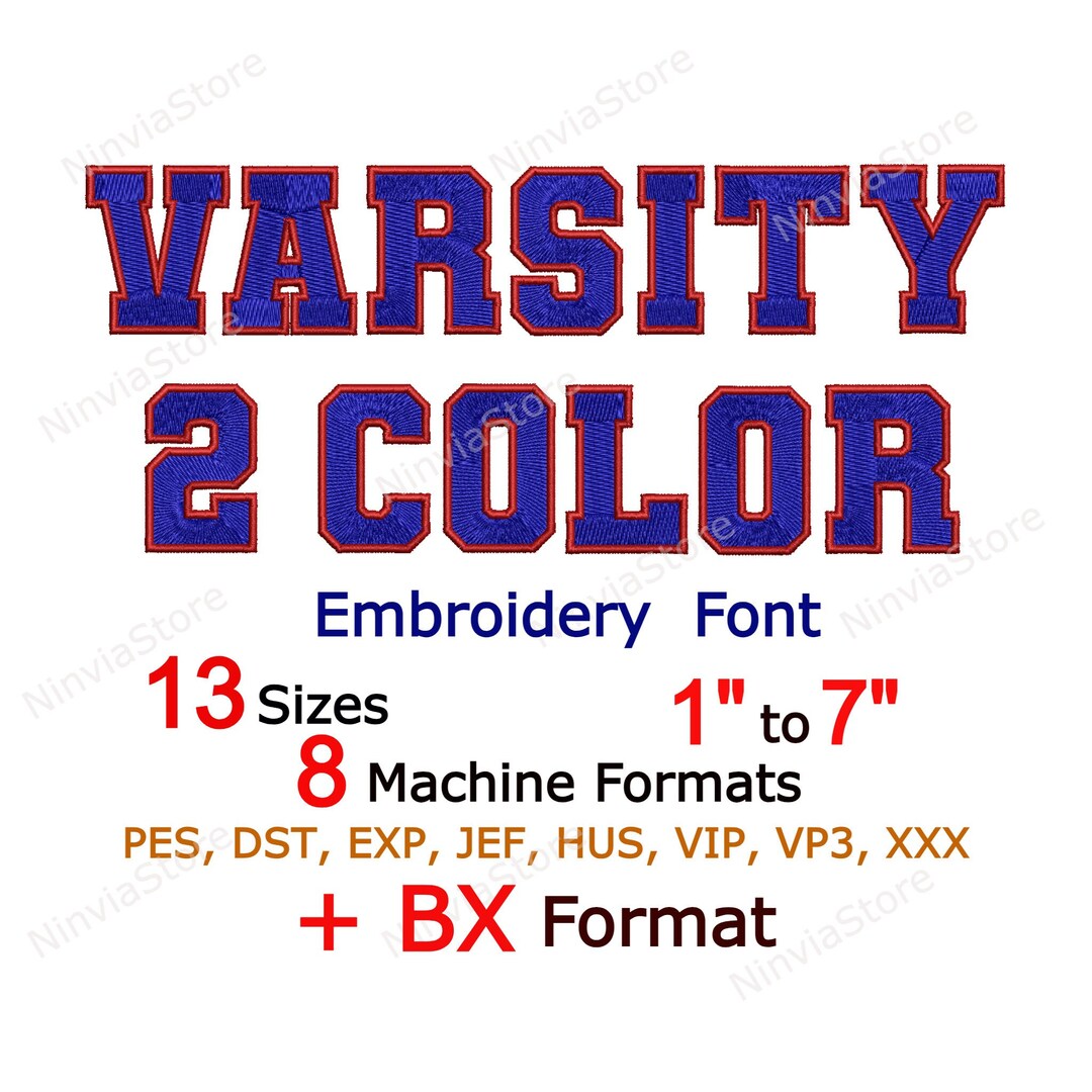 2 Color Varsity Embroidery Font, BX Font, Alphabet Machine Embroidery ...