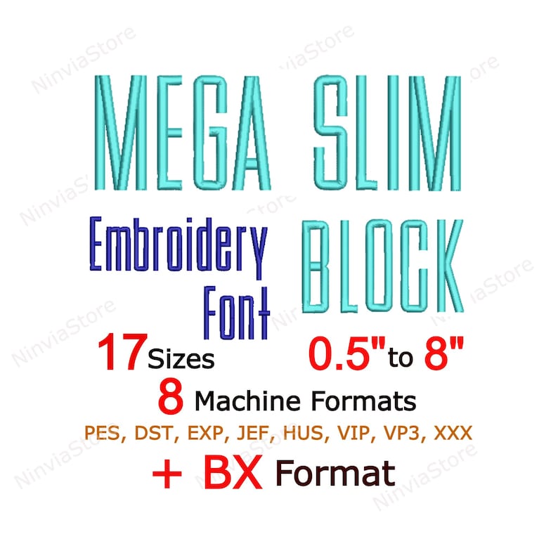 Mega Slim Block Embroidery Font, Alphabet Machine Embroidery Design BX ...