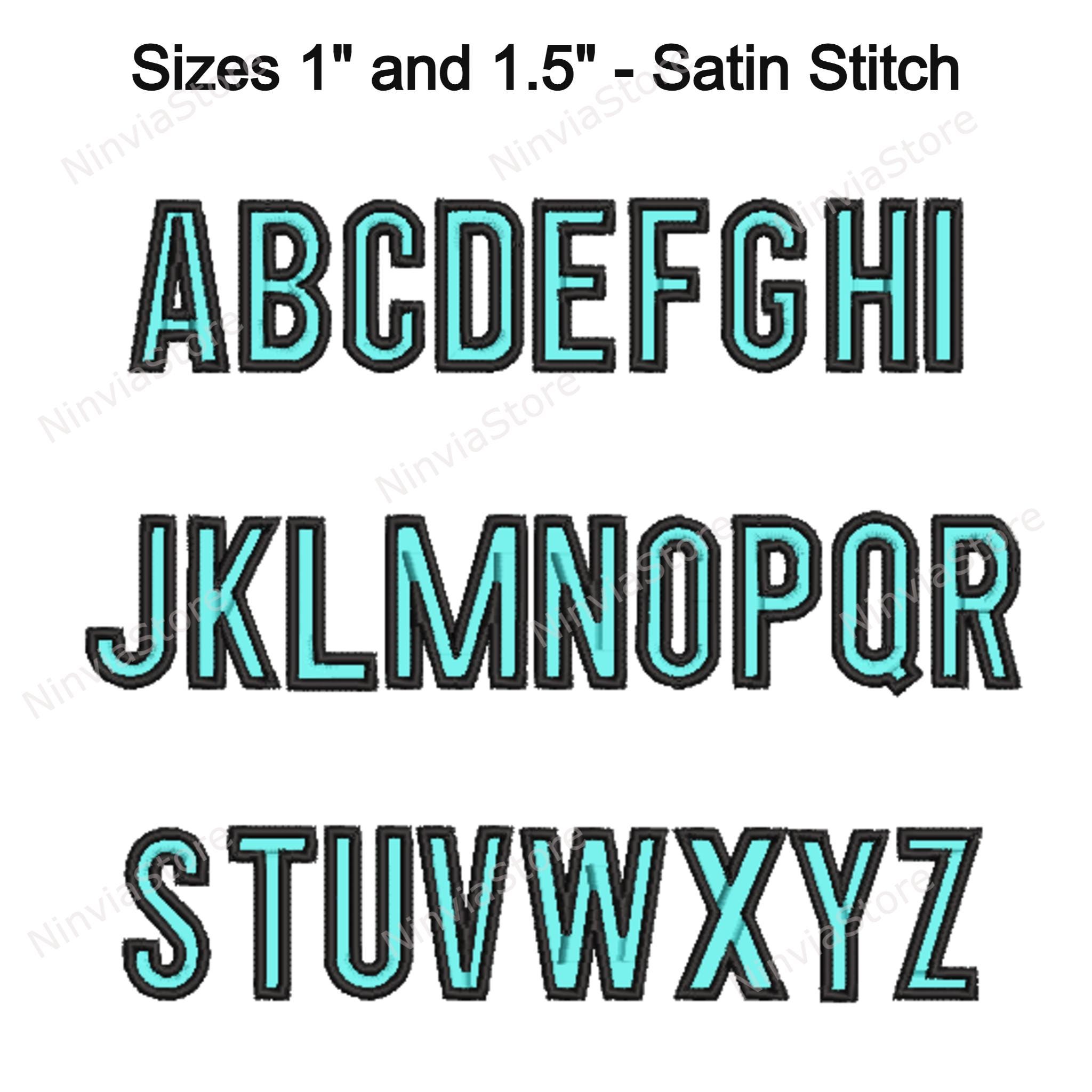 2 Color Narrow Block Embroidery Font, BX Font, Outline Border Block ...