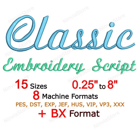 Classic Script Embroidery Font BX Font for Embroidery | Etsy UK