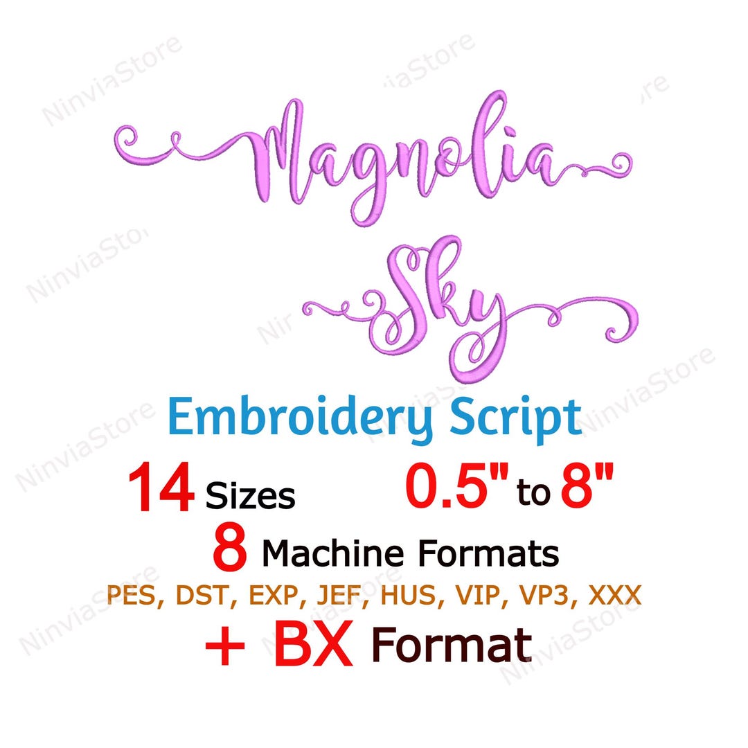 Magnolia Sky Script Embroidery Font - Cursive Monogram Letters ...