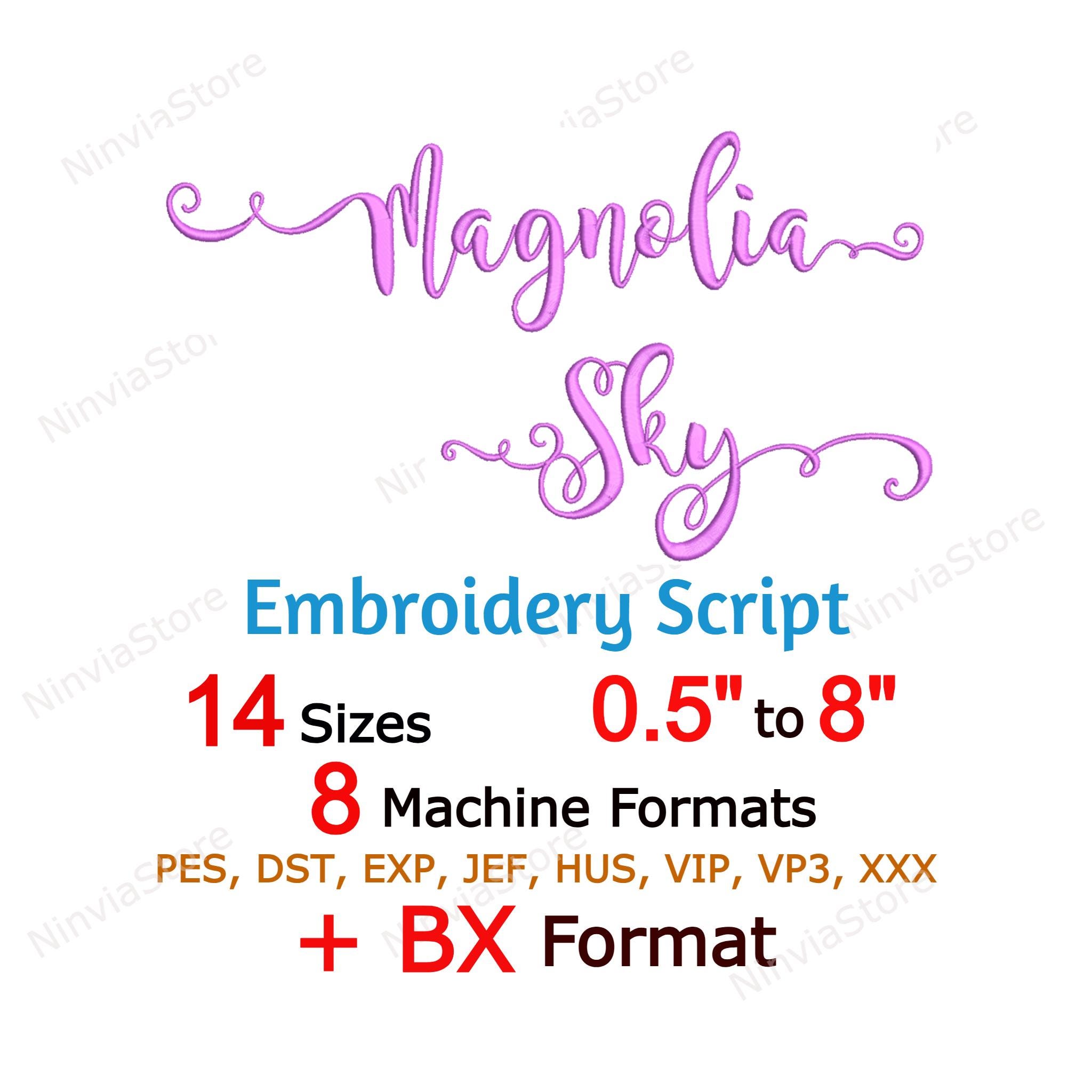 Magnolia Sky Script Embroidery Font - Cursive Monogram Letters ...