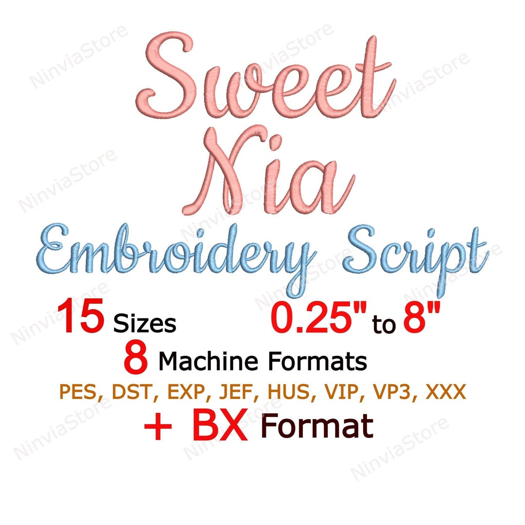Sweet Nia Script Embroidery Font, Cursive Font Pe, PES Monogram Font ...