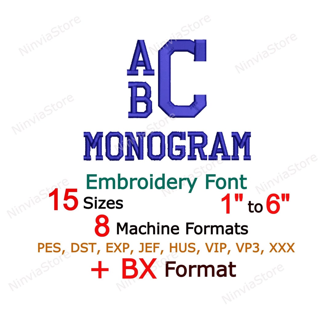 Athletic Monogram Machine Embroidery Font, College Monogram BX Font for ...