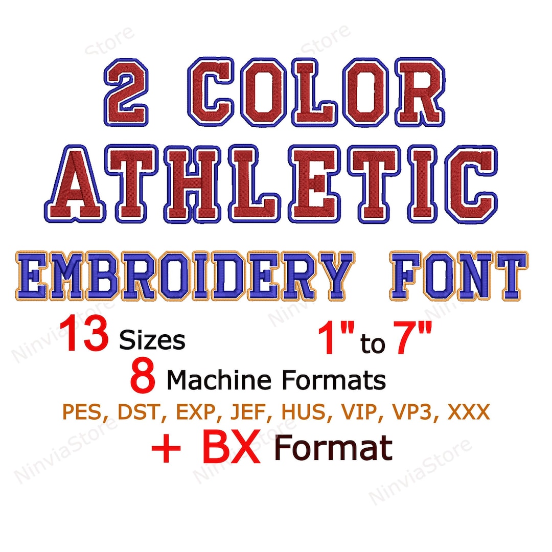 2 Color Athletic Embroidery Font, BX Font, Alphabet Machine Embroidery ...