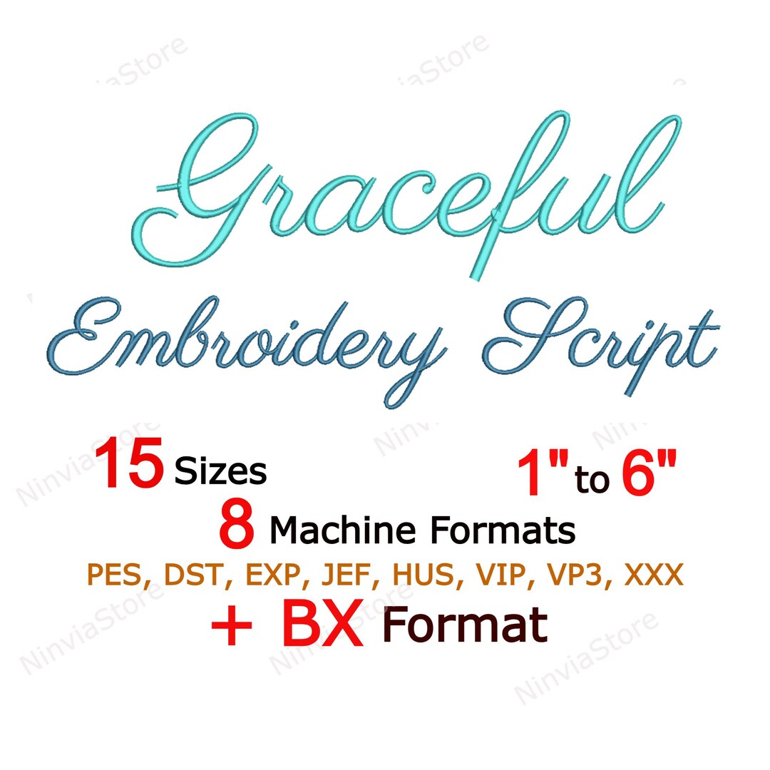 Graceful Script Embroidery Font, BX Font for Embroidery, PES Monogram ...