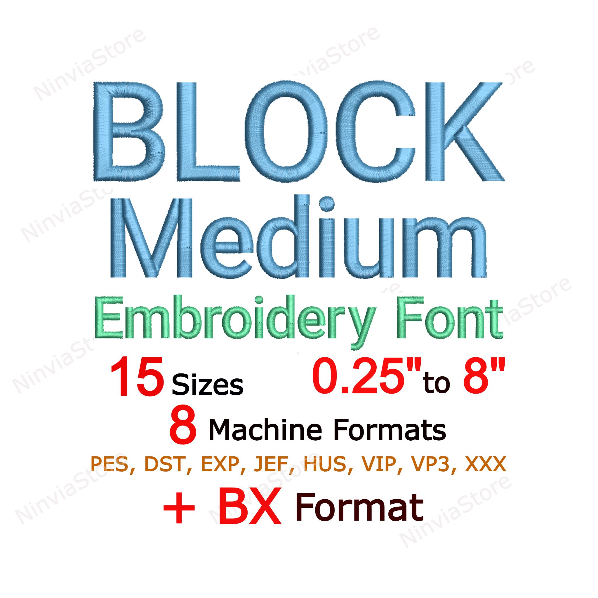 Block Medium Embroidery Font, Sans Serif Letters BX PES, Monogram ...