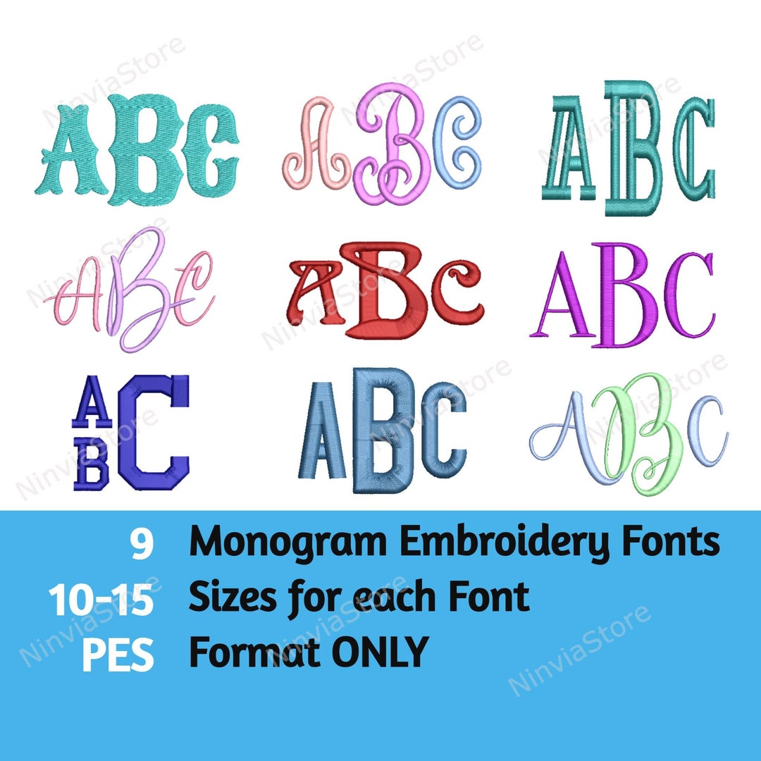 9 PES Monogram Embroidery Fonts Bundle, Block Monogram Alphabet ...