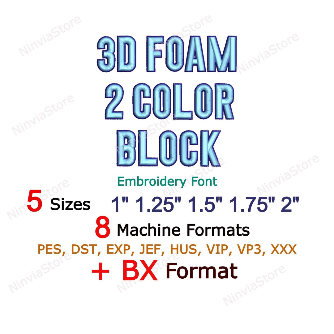 3D Foam 2 Color Narrow Block Embroidery Font, 3D Puff Foam Block BX ...