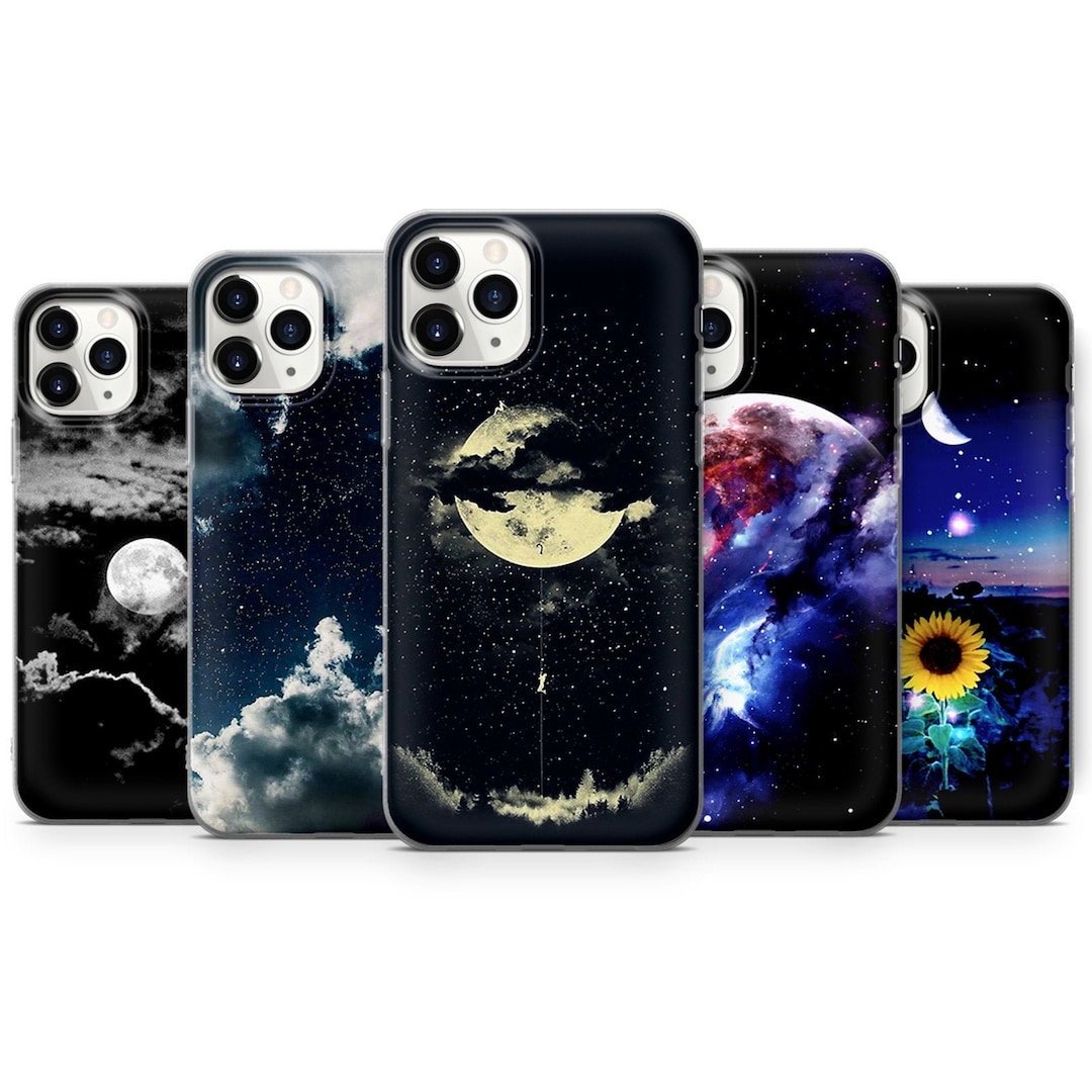 Moon and Stars Phone Case Space Cover Fit for iPhone 14 Pro, 13, 12, 11 ...
