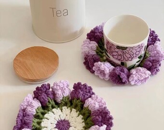 Flower Pot Coaster Set Handmade Crochet Coaster Set Faux Crochet Flower ...