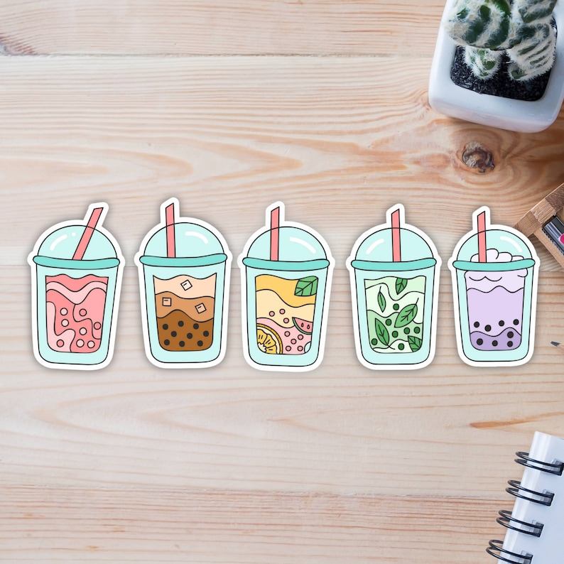 Cute Bubble Tea Sticker Set Kawaii Boba Sticker Bundle Etsy