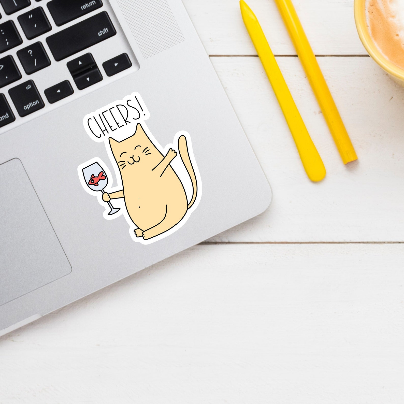 Cheers Cat Sticker Cat Sticker Funny Sticker Cute Sticker - Etsy