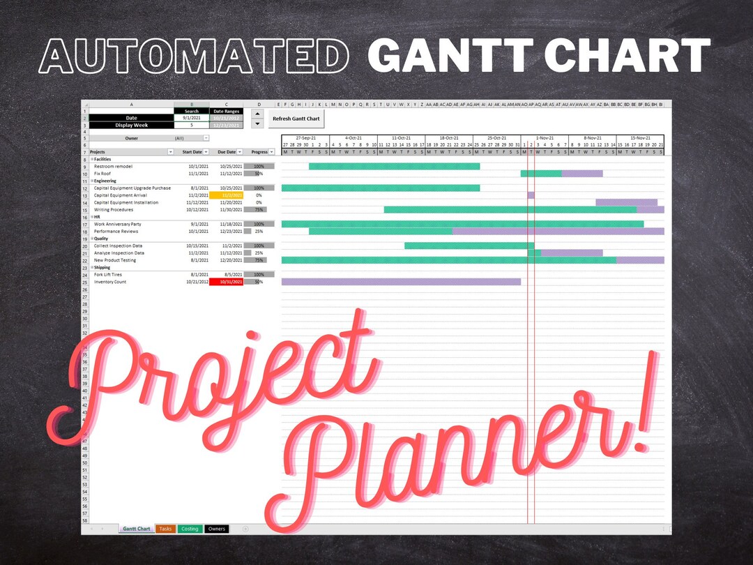 Project Planner: Automated Gantt Chart for Project Management - Etsy