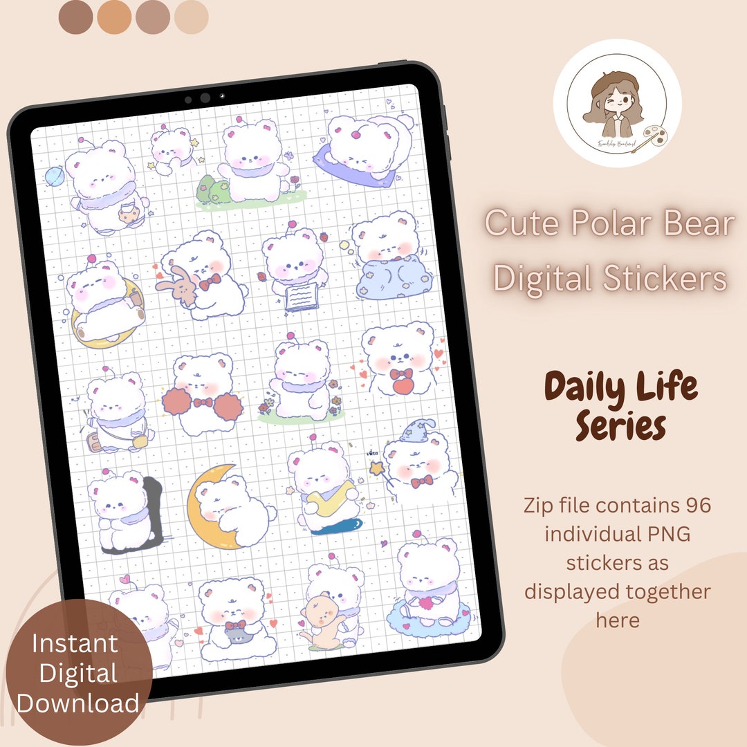 Cute Polar Bear Digital Planner Stickers Goodnotes Stickers Korean ...
