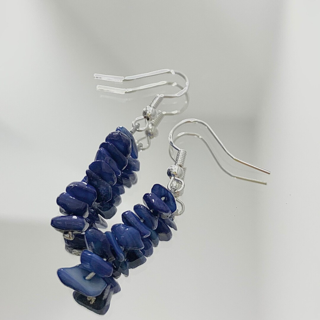 Blue Agate Gemstone Sterling Silver Dangly Pendientes - Etsy España