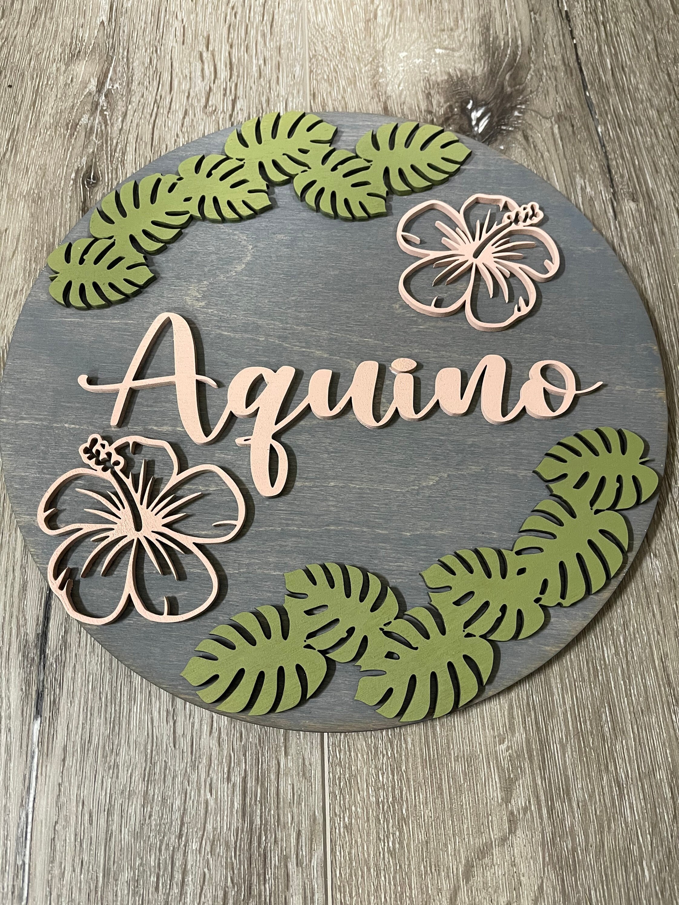 Customized Hibiscus and Monstera Wooden Sign - Etsy