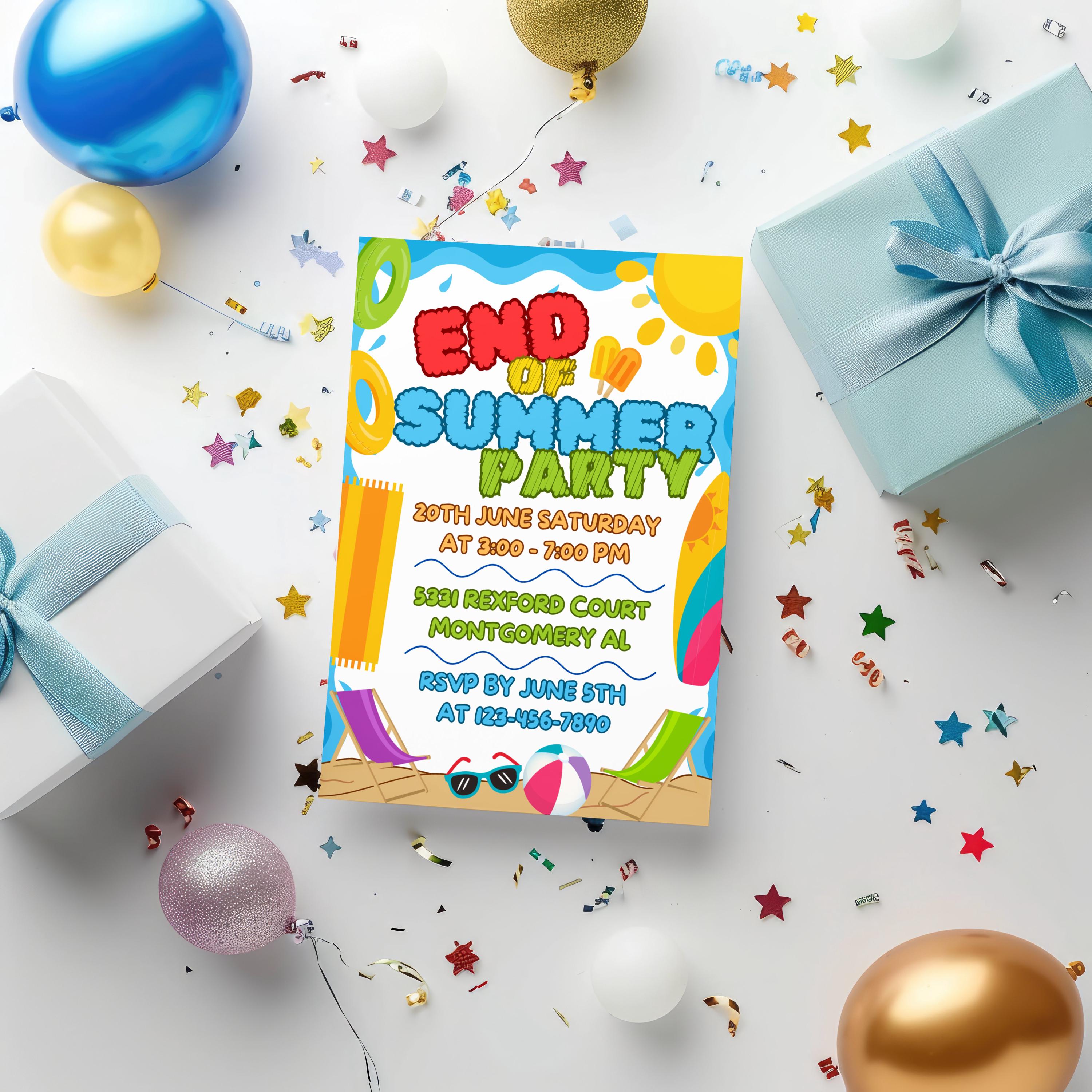 End of School Pool Party Invitation Summer Party Card School’s Out ...