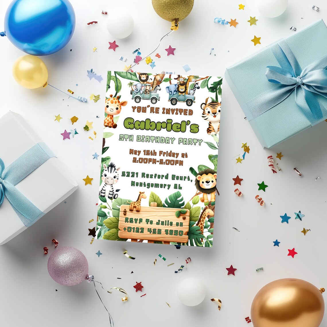 Safari Birthday Party Invitation Jungle Animals Birthday Invitation ...