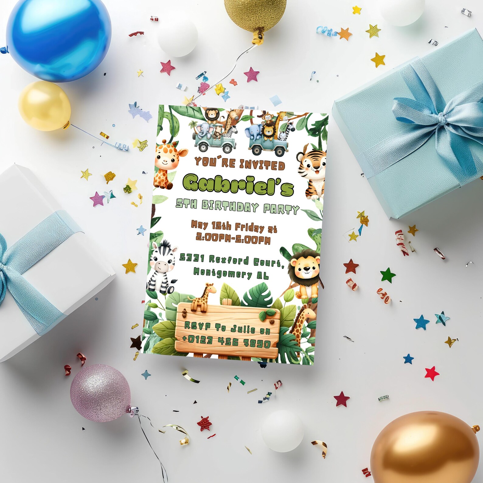 Safari Birthday Party Invitation Jungle Animals Birthday Invitation ...