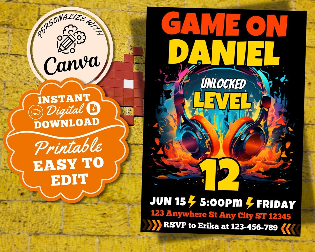 Video Game Level Unlocked Birthday Party Invitation Boys Printable ...