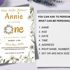 Daisy One Girl Birthday Invitation 1st Birthday Invite Printable Daisy ...