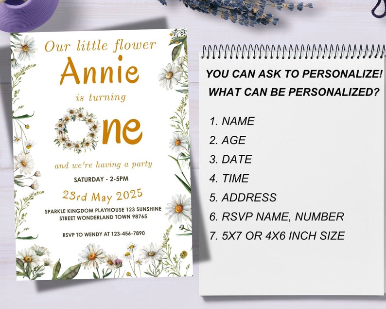 Daisy One Girl Birthday Invitation 1st Birthday Invite Printable Daisy ...