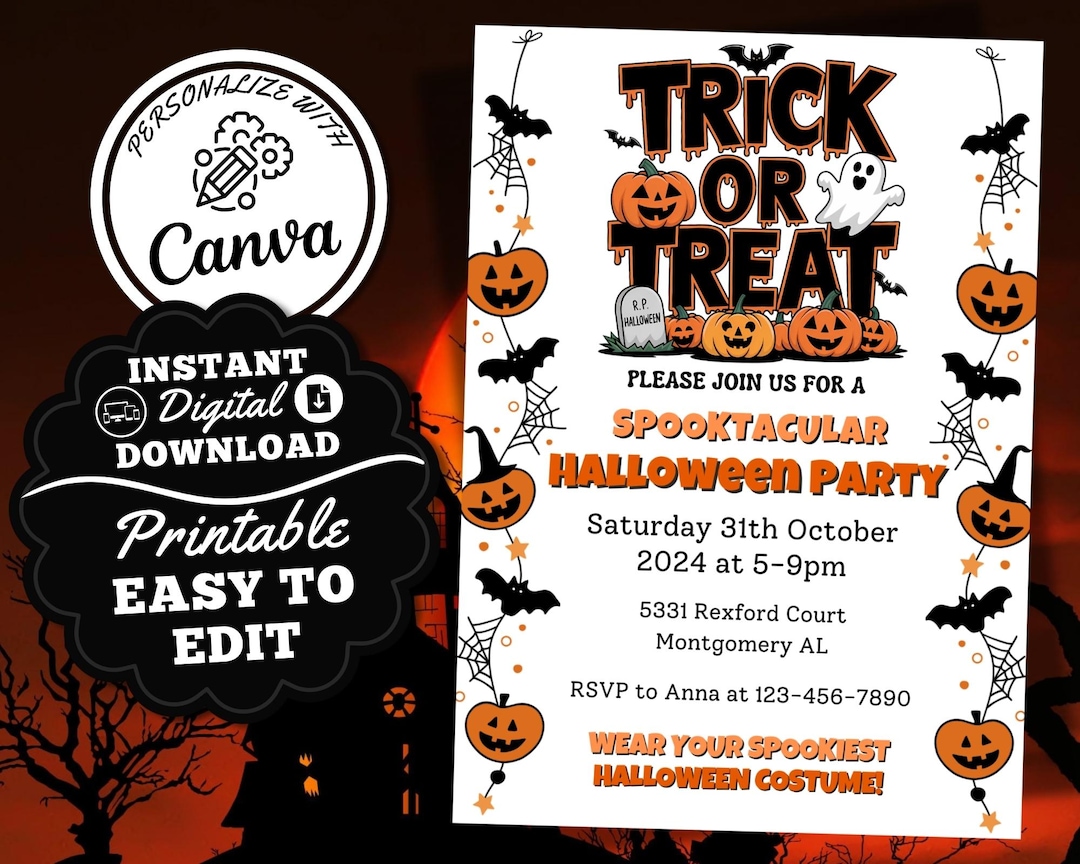 Trick or Treat Invitation Printable School Halloween Party Flyer ...
