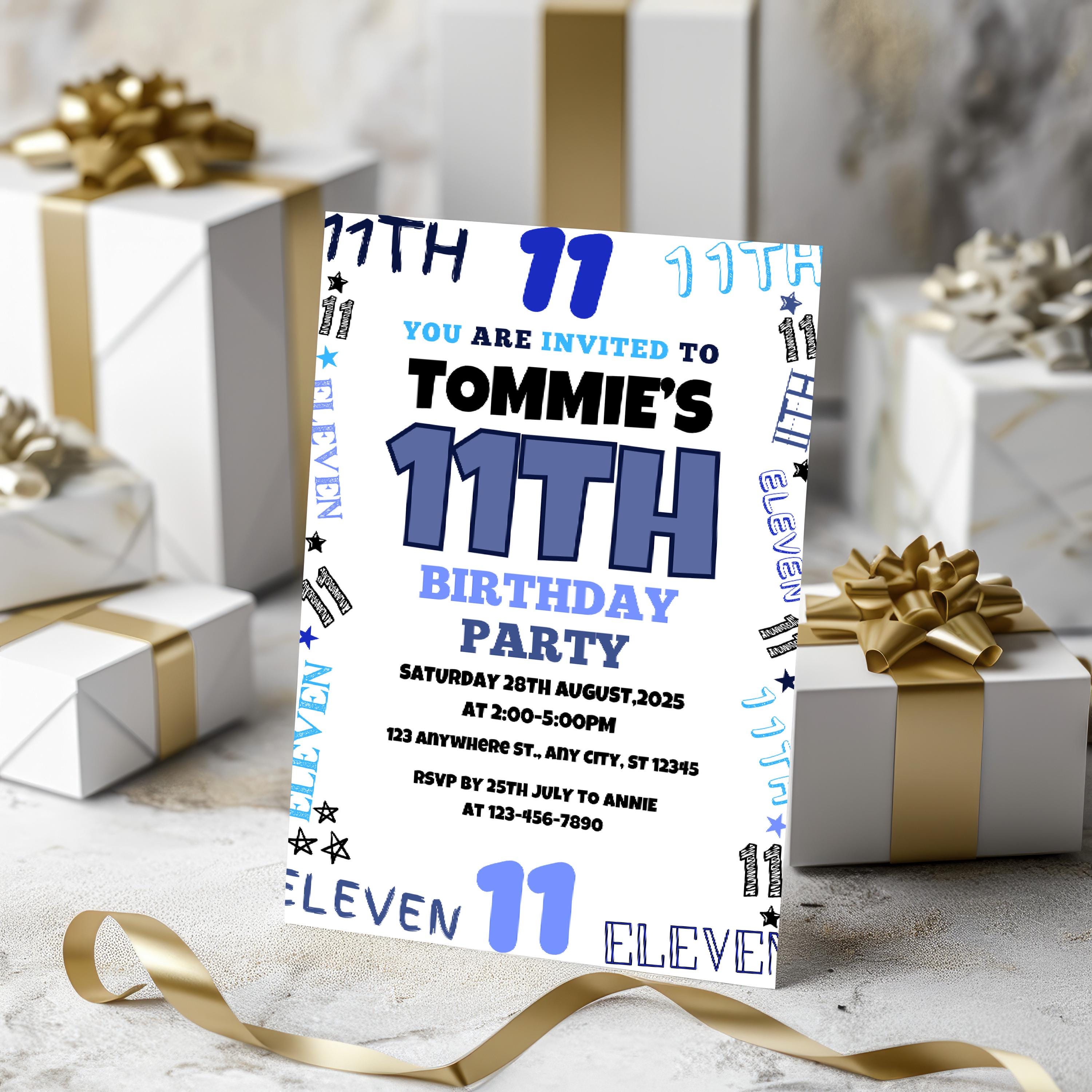 11th Birthday Invitation Boy Blue Birthday Invites 11th Birthday Boy ...