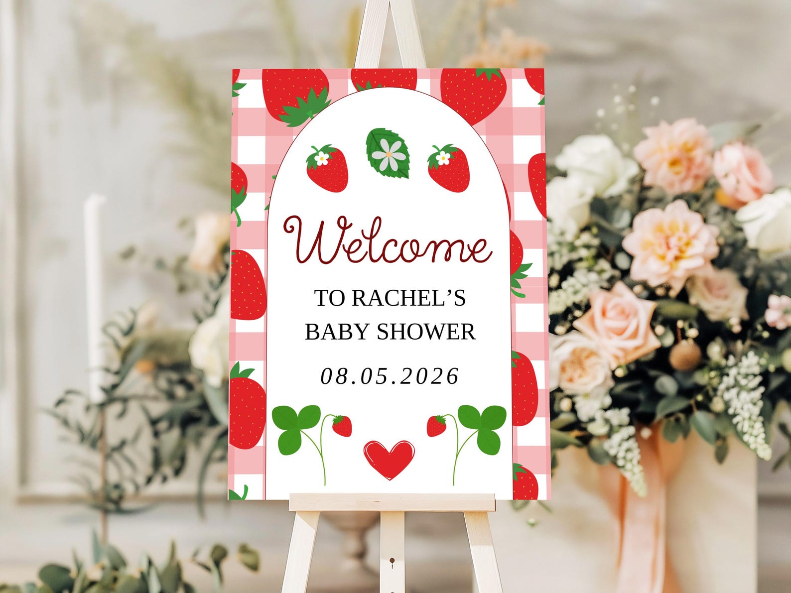 Editable Strawberry Baby Shower Welcome Sign Berry Sweet Baby Shower ...