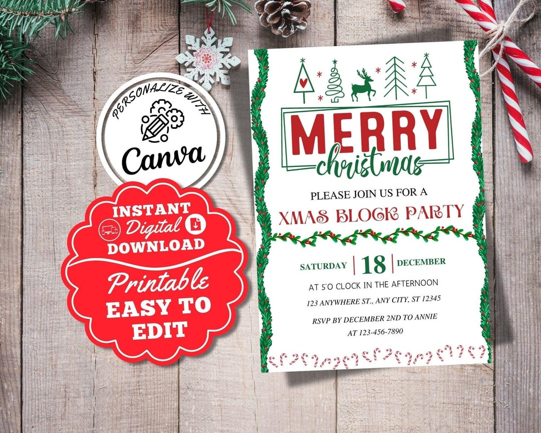 Christmas Block Party Invitation Christmas Editable Printable Holiday ...