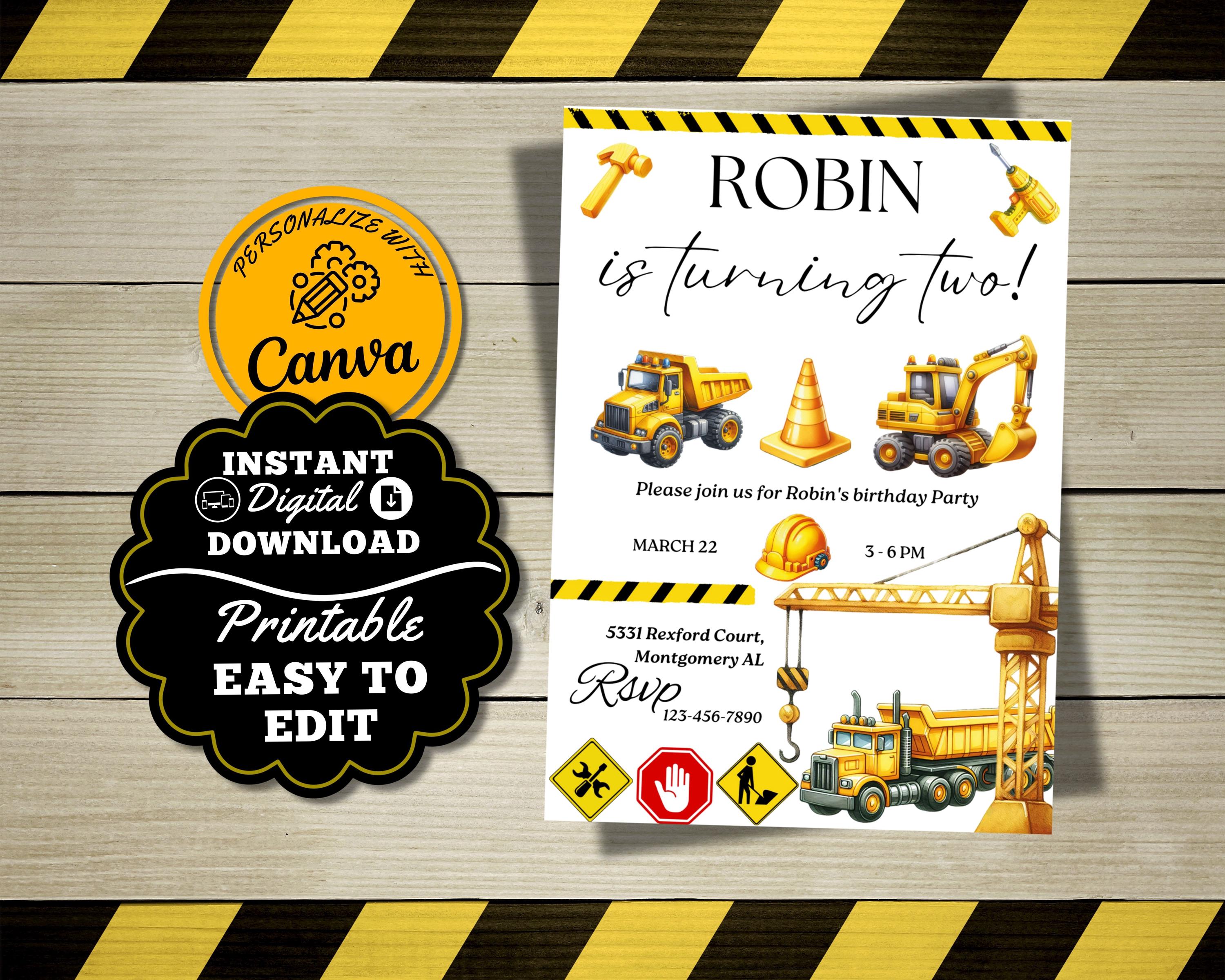Construction Birthday Invitation for Kids Template Printable Digger ...