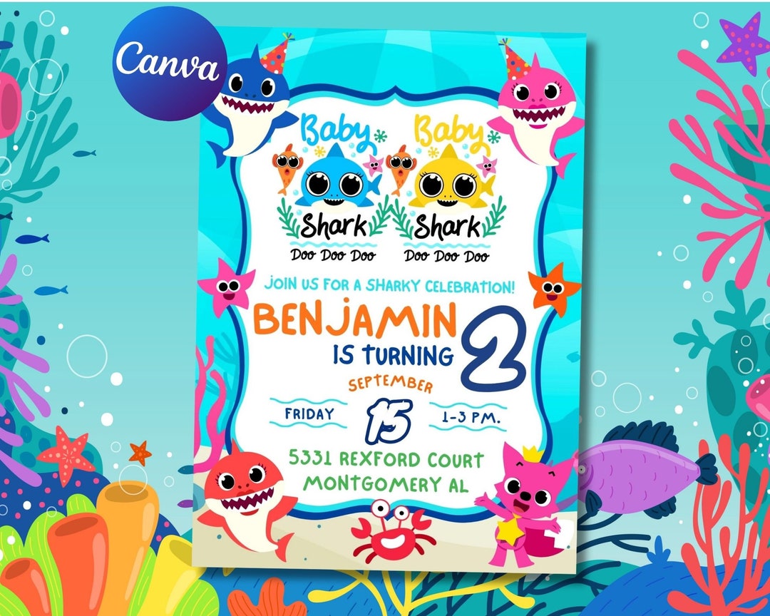 Baby Shark Party Invite Birthday Invitation Sharky Birthday Celebration ...