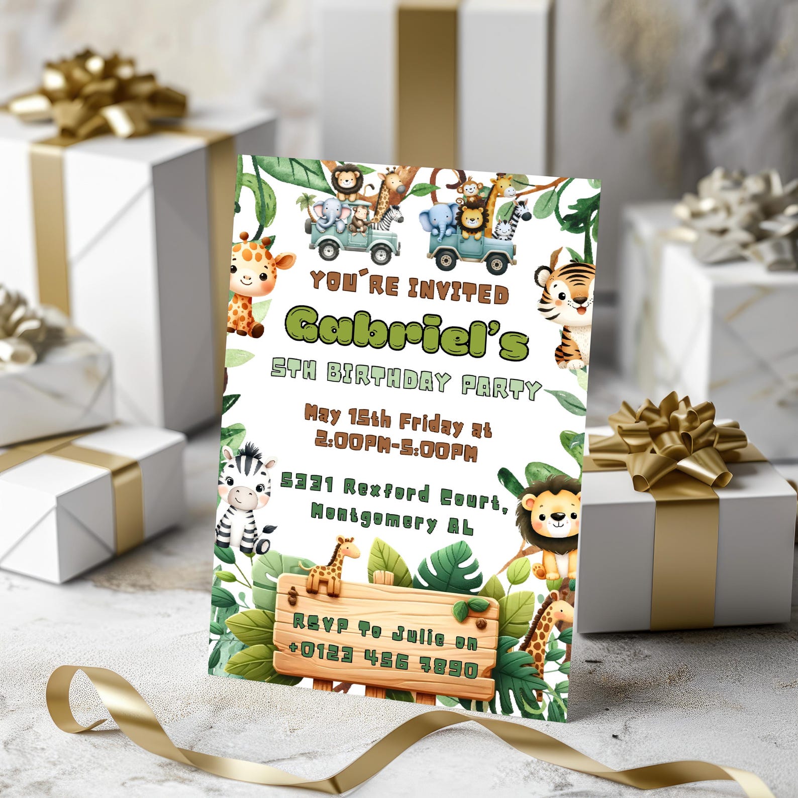 Safari Birthday Party Invitation Jungle Animals Birthday Invitation ...