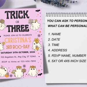 Trick or Three 3rd Birthday Invitation Template Fall Halloween Third ...