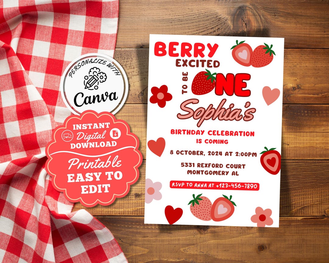 Berry First Birthday Card Template Berry Excited to Be One Birthday ...