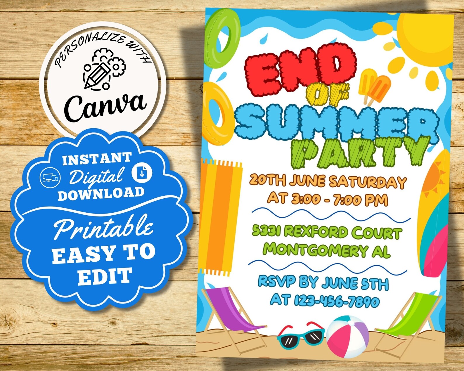 End of Summer Invitation Template Cook-out Party Invite Swimming Party ...
