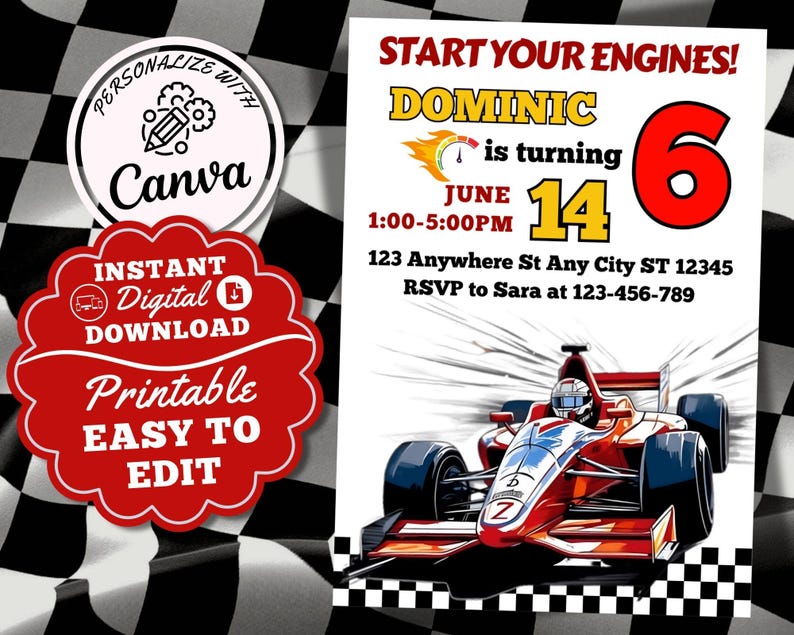 Race Car Invitation Race Car Birthday Invite Race Car Personalized ...