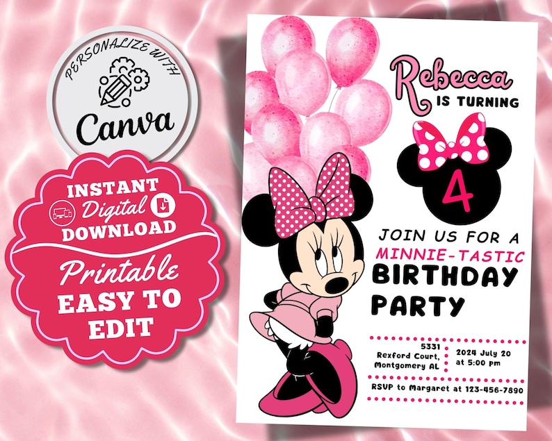 Minnie Mouse Birthday Invitation Editable Girls Birthday Invite Join Us ...