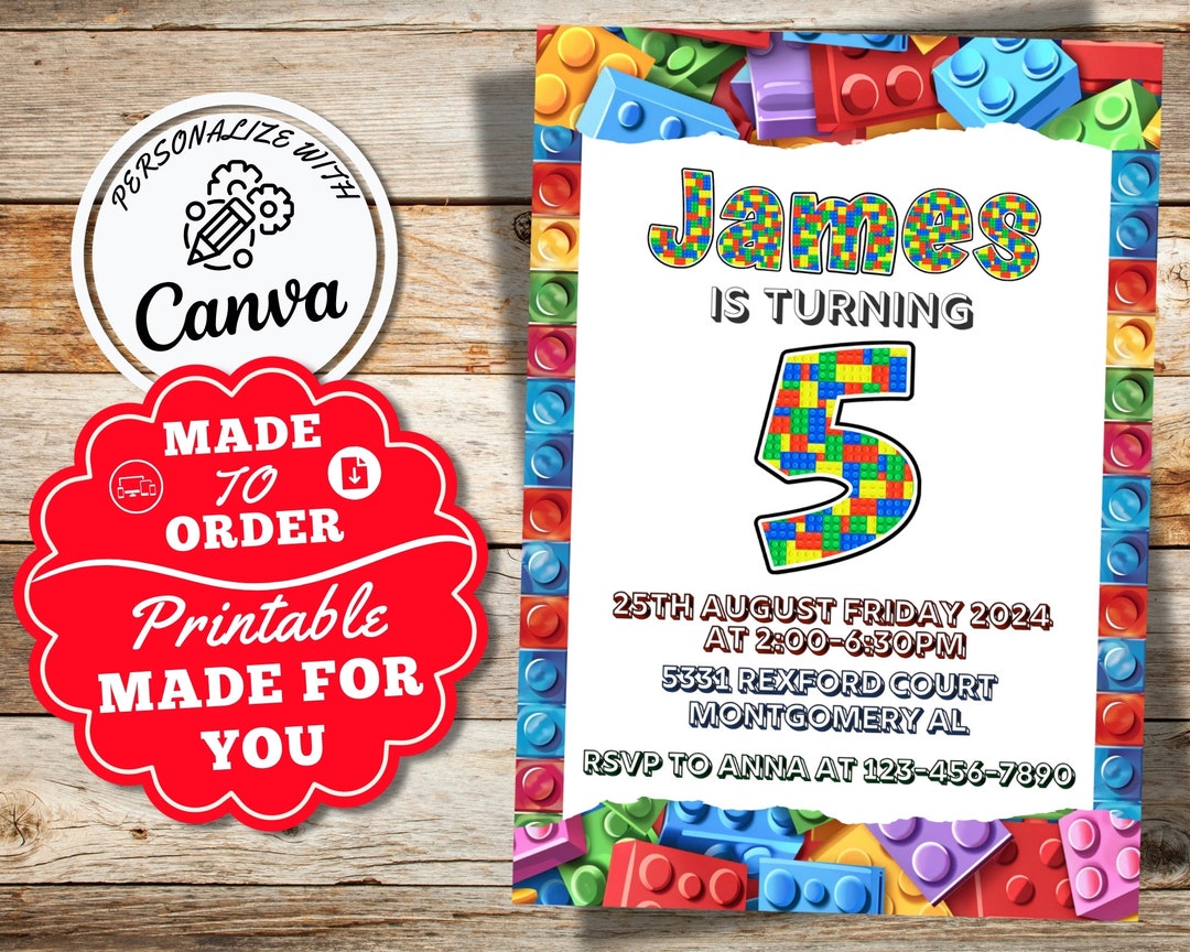 Building Blocks Birthday Invitation Building Bricks Kids Birthday Party ...