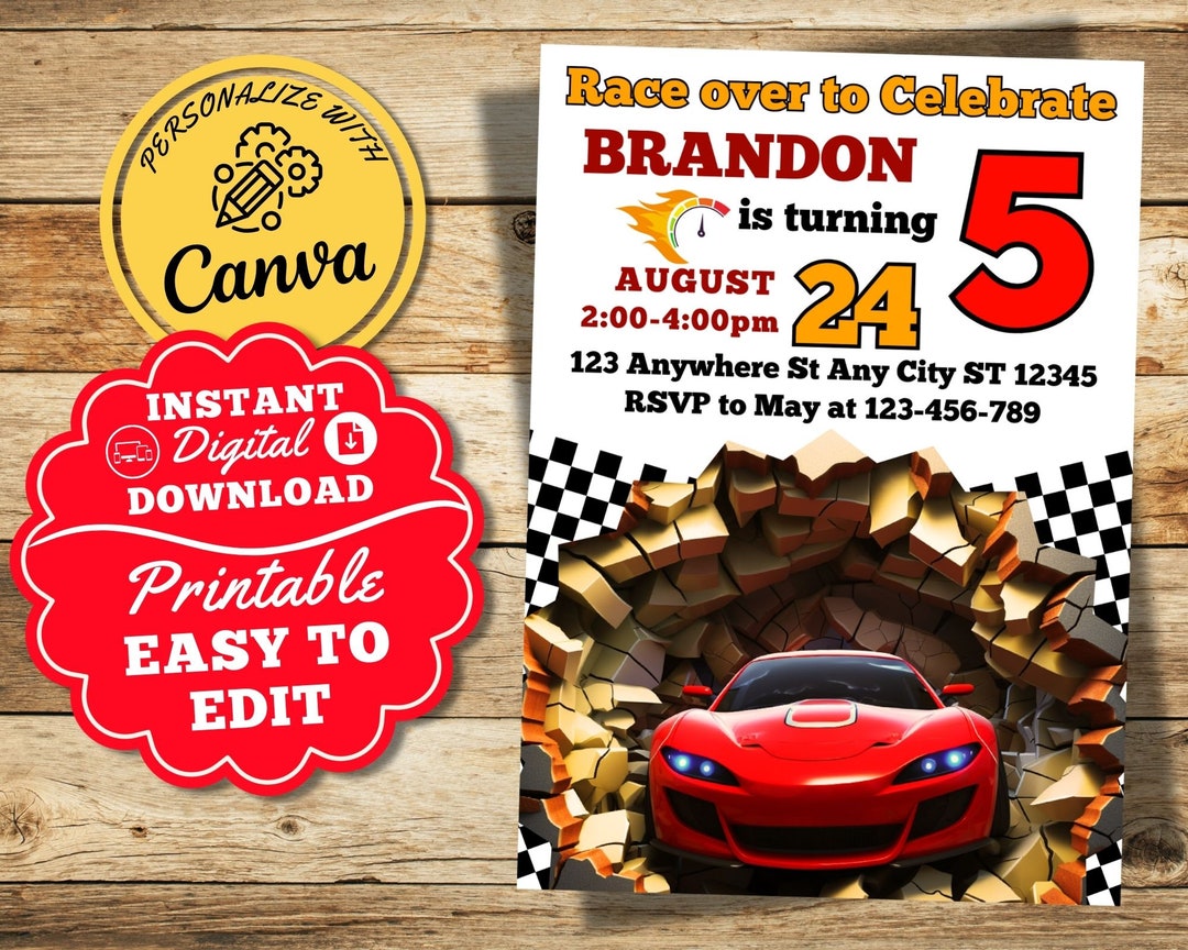 Editable Race Car Birthday Invitation Template Printable Sport Car ...